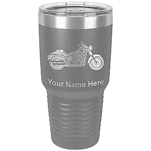 30oz Vacuum Insulated Tumbler Mug, Motorcycle, Personalized Engraving Included (Gray)
