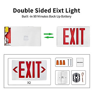 AKT LIGHTING Emergency Exit Sign, Double Face Commercial LED Emergency Exit Lighting with Back-Up Battery Exit Light Combo for Hallways UL Certificated(Red, 6 Pack)