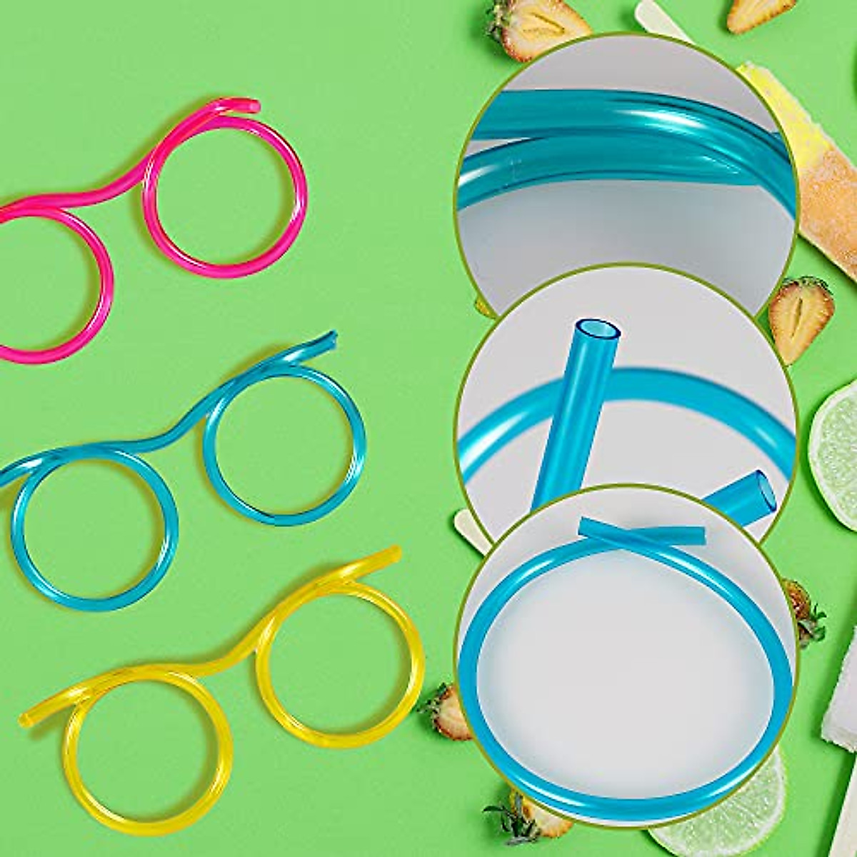 MOTZU 4 Pieces Silly Straws, Novelty Flexible Soft Drink Eyeglasses, Fun Party Drinking Straw Eye Glasses, Crazy Funky Drinking Tube For Party Supplies, Children Kids Birthday (Random Color)