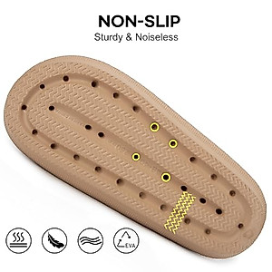 LongBay Women Men Double Buckle Adjustable EVA Slide Slippers Cloud Pillow Sandals (Brown, 11.5-12.5 Women/9.5-10.5 Men