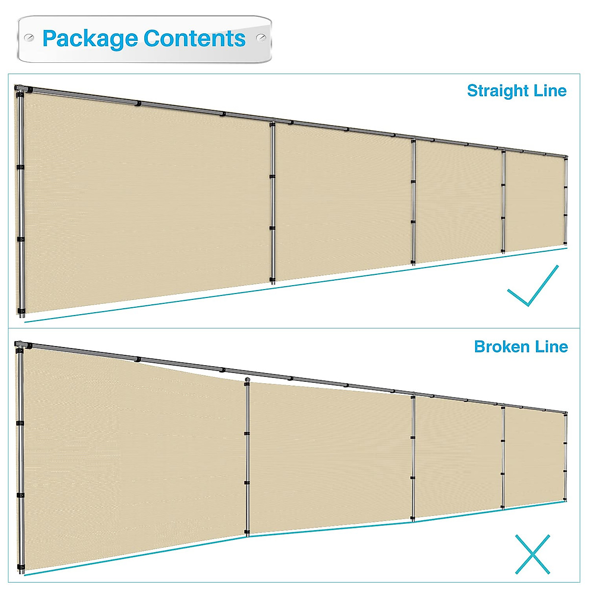 Patio Fence Fencing Top Rail Kit with Loop Poles Fabric Clips for Stainless Steel Outdoor Backyard Yard Fencing Fence 24’ Long