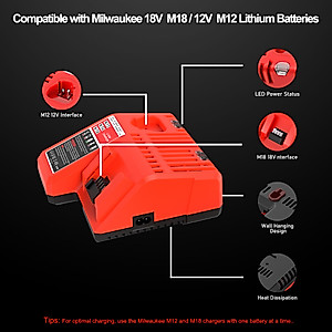 2 Pack 5.0Ah Replacement for Milwaukee M18 Lithium ion Battery 48-11-1850 and Charger Combo, Compatible with Milwaukee M18 Cordless Power Tools 18V Lithium Battery, and Milwaukee 18V Battery Charger