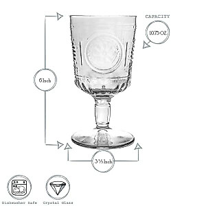 Bormioli Rocco Romantic (Set Of 6) Stemware Glasses, 10.75 Oz. Clear Crystal Glass, Made In Italy.