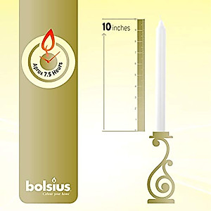 BOLSIUS White Dinner Candles - 10 Pack Unscented 9 Inch Straight Taper Candle Set - 8 Hour Burn Time - Premium European Quality - Smokeless And Dripless Household, Spa, Wedding, And Party Candlesticks