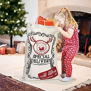 LessMo Christmas Santa Sack, Large Christmas Canvas Gift Bag with Drawstring, [Place to Write Wishes] Reusable Personalized Best Gift, for Xmas Package Storage, Christmas Party Supplies Favors