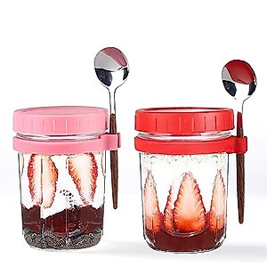Saeifin Overnight Oats Containers with Lids and Spoons, 12OZ Mason Jar for Overnight Oats with Measure, Capacity Airtight for yogurt parfaits, mini salads, chia Seed Pudding and On-The-Go Breakfasts