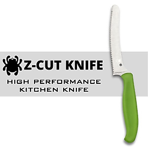 Spyderco Z-Cut Kitchen Knife with 4.3" Blunt Tip CTS BD1N Stainless Steel Blade and Durable Green Polypropylene Handle - SpyderEdge - K13SGN