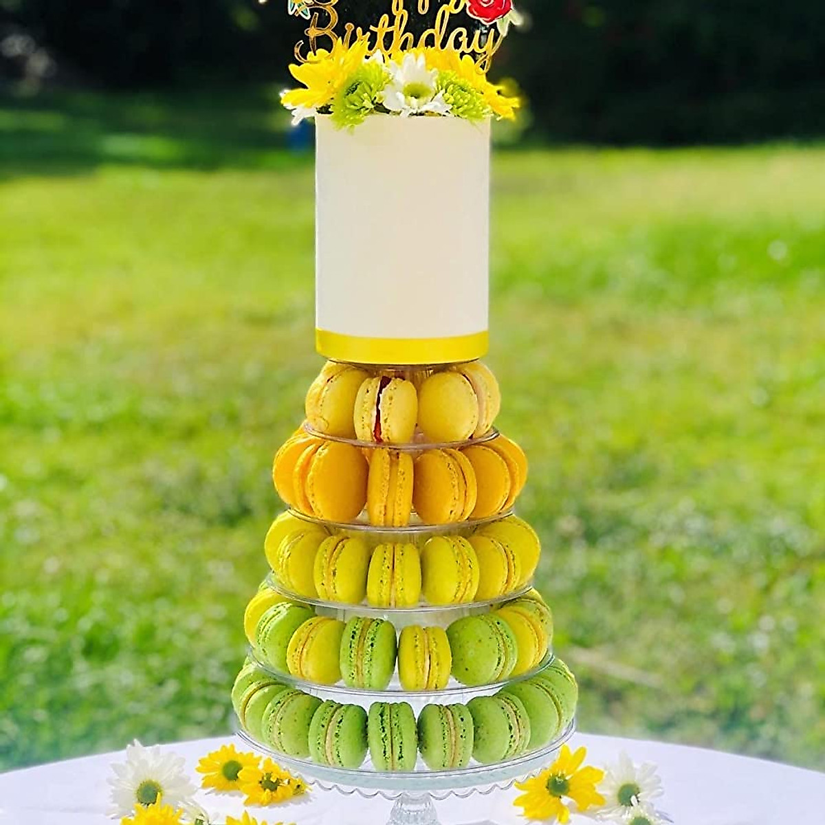 6 Tier Macaron Display Stand, Round Clear Cupcake Holder Display Stand Dessert Pastry Tower Stand for Wedding Birthday Bar Party Décor - 10 inches