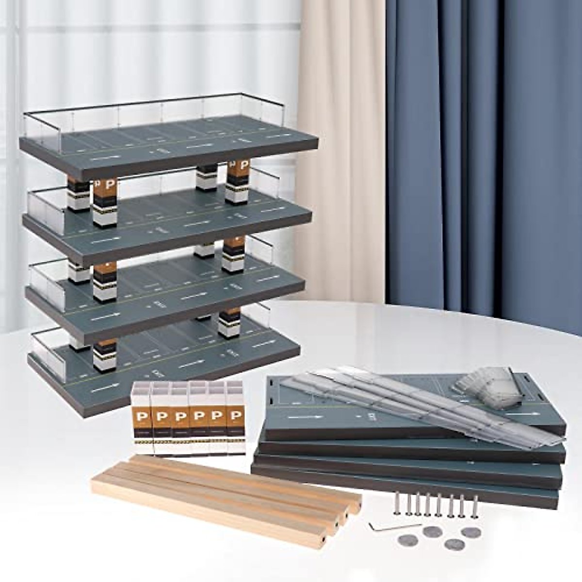 AMLESO Diecast Car Display Case, 1/64 Garage Display Case with Parking Lot Scene for Model Collectors