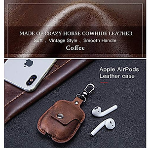 for AirPods Case, Personalized Genuine Leather Portable Protective Case/Cover Shockproof with Loss Prevention Clip for Apple AirPods 1 & 2 Case & Wireless Charging Case (Customize, Brown)