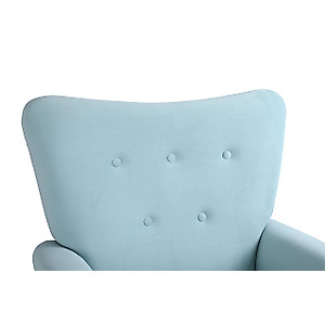 Yoluckea Modern Rocking Chair, Upholstered Rocking Armchair Accent Chair Comfy Wingback Glider Rocker with Safe Solid Wood Base for Nursery, Playroom, Bedroom and Living Room (Light Blue)