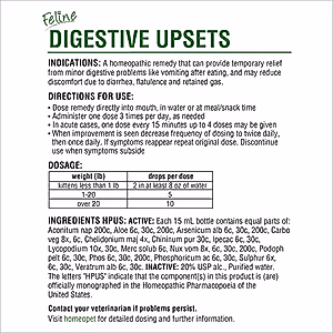 HomeoPet Feline Digestive Upsets, Natural Digestive Supplement for Cats, 15 Milliliters