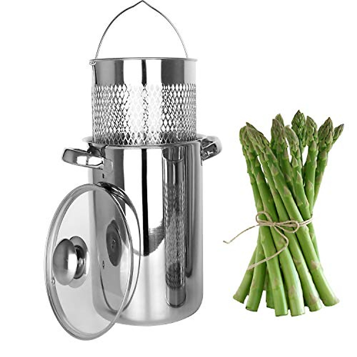 Asparagus Pot Stainless Steel Steamer Cooker with Basket and Lid Pasta 16cm 4L