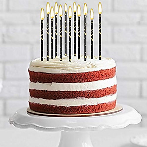 Threlaco 24 Pieces Birthday Candles Long Thin Cake Candle Cupcake Candles for Birthday Wedding Anniversary Graduation Retirement Party Decoration (Black Gold)