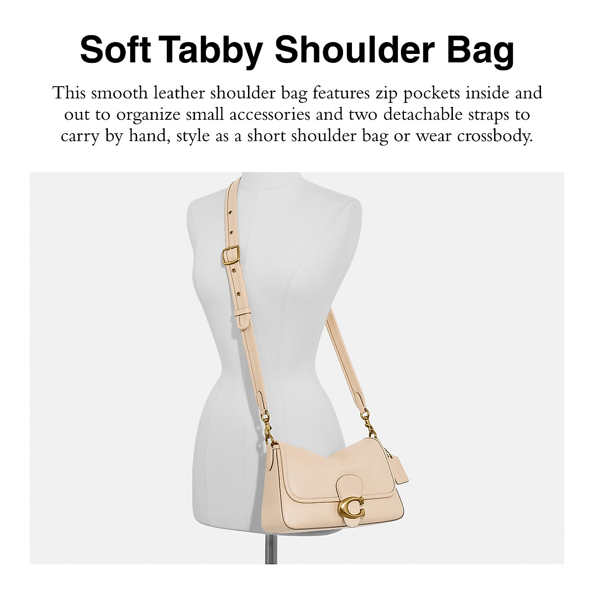 COACH Soft Calf Leather Tabby Shoulder Bag, Ivory, One Size