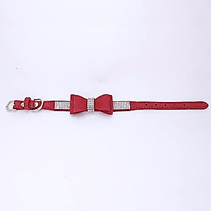 Puppy Collar with Bow Exquisite Adjustable Bowknot Diamond Dog Collar Bling Girl Small Puppy Rhinestone Cute Bowtie Puppy Pet Collars