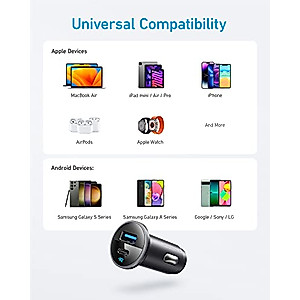 USB C Car Charger Adapter, Anker 52.5W Cigarette Lighter USB Charger, 323 Anker Car Charger with 30W PowerIQ 3.0 Fast Charging Cable for iPhone 15/15 Pro Max, 14/13/12 Series, Galaxy S23/22, Pixel