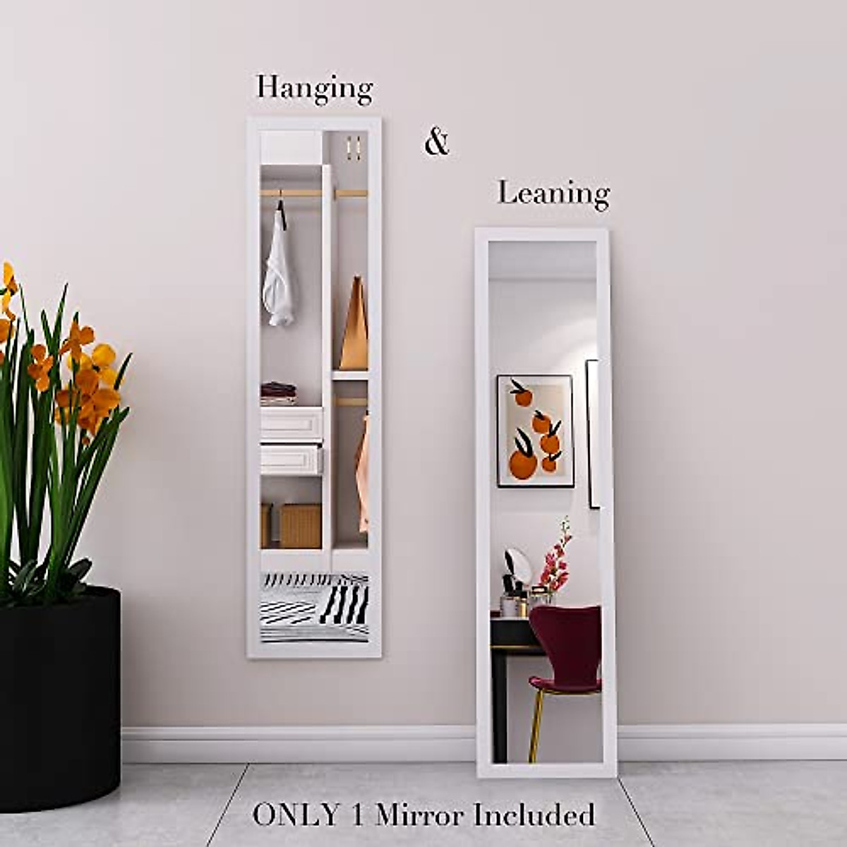 Beauty4U Full Length Mirror Wall Mounted, Full Body Mirror for Bedroom, Tall Dressing Mirror, Wall Mirror for Living Room, Dorm, Long Hanging Mirror,48" X 12"
