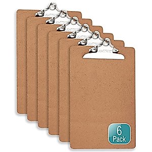 6 Clipboards, Standard A4 Letter Size Clipboard, 9" x 12.5" Clipboard, Clip Boards 8.5x11 Inch Paper, Clip Boards with 6" Metal Clip, Wood Clipboards, Hardboard Clip Board, Clipboards Bulk