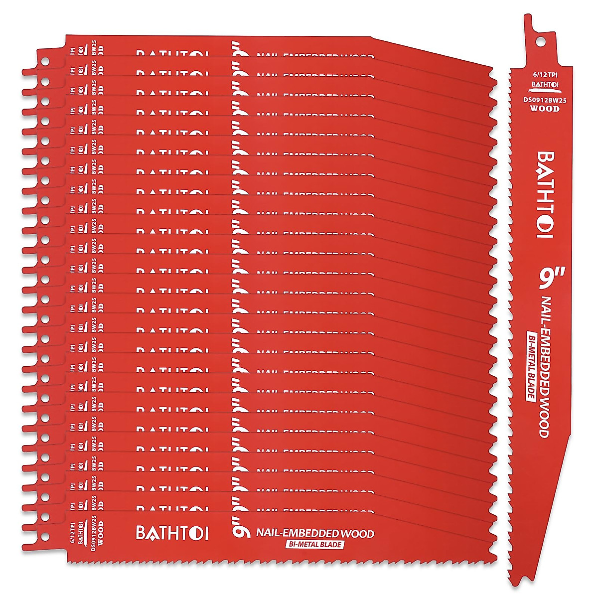 25 Pack 9 Inch 6/12 Tpi Reciprocating Saw Blades for Wood and Nail-Embedded Wood Cutting, Bi-Metal Sawzall Blades with 8% Cobalt for Longer Life and Faster Cutting Speed