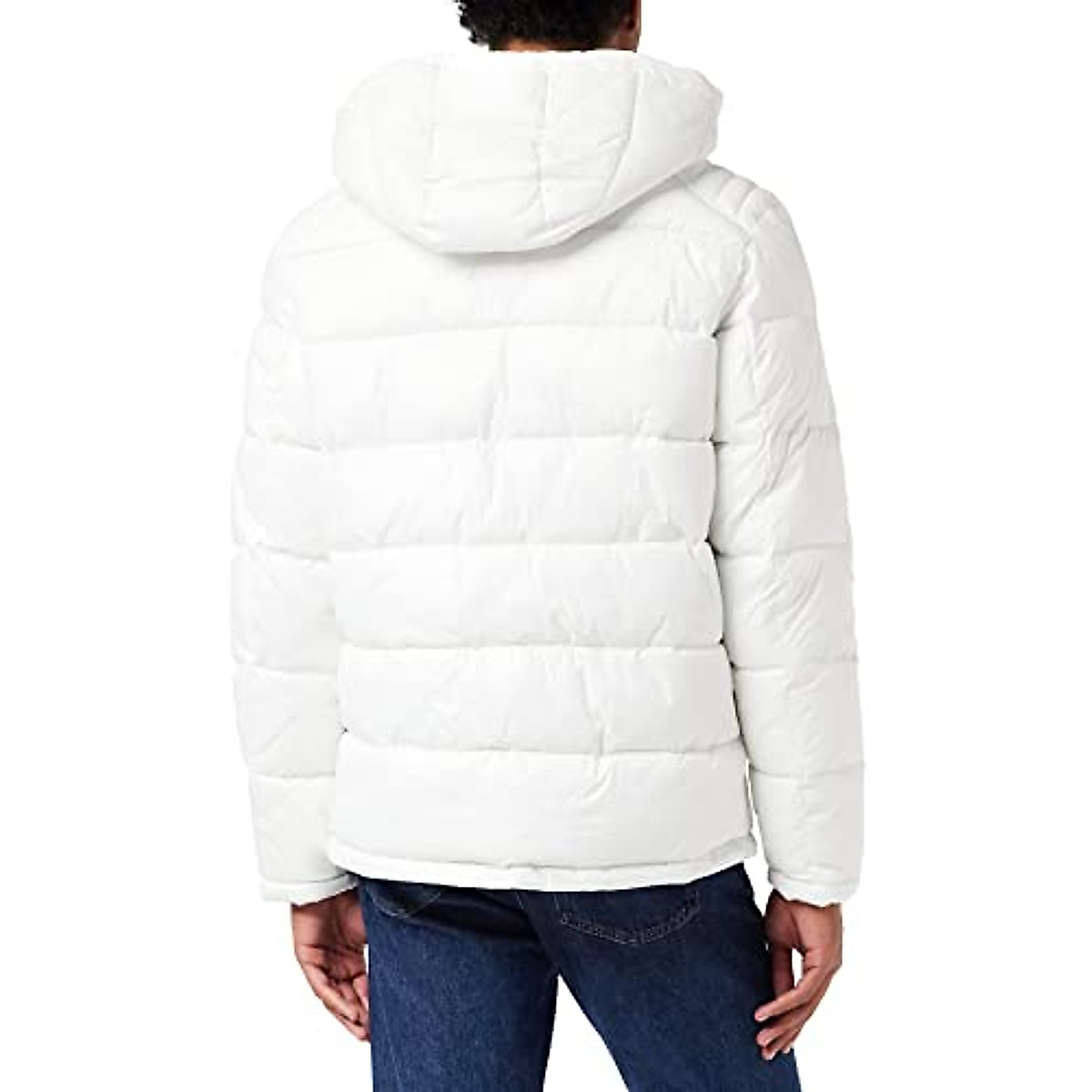 GUESS Men Mid-Weight Puffer Jacket with Removable Hood, White, Medium