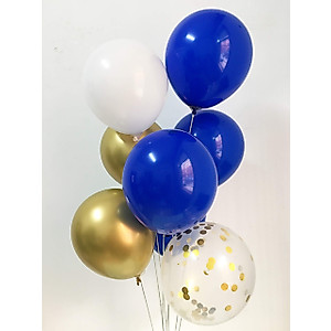 Royal Blue Chrome Gold Balloons - 50Pieces Latex Balloons White Gold Blue confetti for Birthday Wedding Engagement Graduation Anniversary Party Decorations and Supplies
