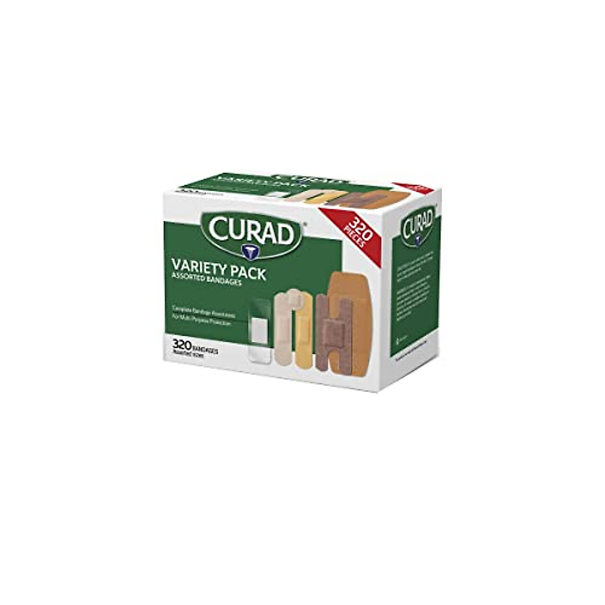 Curad Bulk Variety Pack Assorted Bandages, Flex-Fabric, Waterproof, Plastic, Knuckle, Heavy Duty Bandages (320Count)