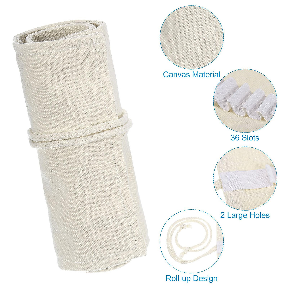 PATIKIL Handmade 36 Slots Roll Up Pencil Case, 2 Pack Canvas Pencil Wrap Pouch Pen Holder Organizer for Artist Drawing Coloring Sketching, White