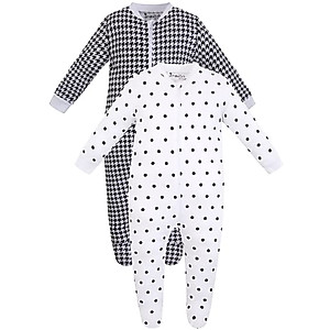 Jimonda Baby Girls Boys Pajamas,Organic Cotton PJS Sleeper,Zipper Closure Non-Slip Footie (Houndstooth&Dots, 9-12 Months)