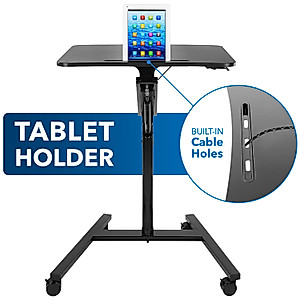 Mount-It! Mobile Standing Laptop Desk, Height Adjustable Rolling Sit Stand Workstation with Casters, 27.5 Wide with Gas Spring Lift Mechanism, Black