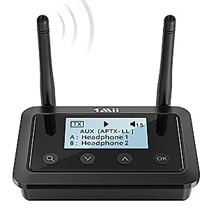 1Mii B03+ Bluetooth Transmitter Receiver for TV Home Stereo, Long Range Bluetooth 5.0 Adapter for TV Audio with Screen, aptX Low Latency & HD