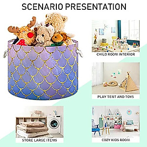 2 Mermaid Storage Bin Basket Large Round Nursery Storage & Rectangular Storage Bin, Book Bag, Gift Baskets