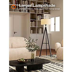 addlon Tripod Floor lamp with Remote, Floor Lamps for Living Room, Standing Wood lamp with Shelf, mid Century lamp with LED Bulb for Bedroom, Office (Stepless Brightness, Multiple CCT)- Black