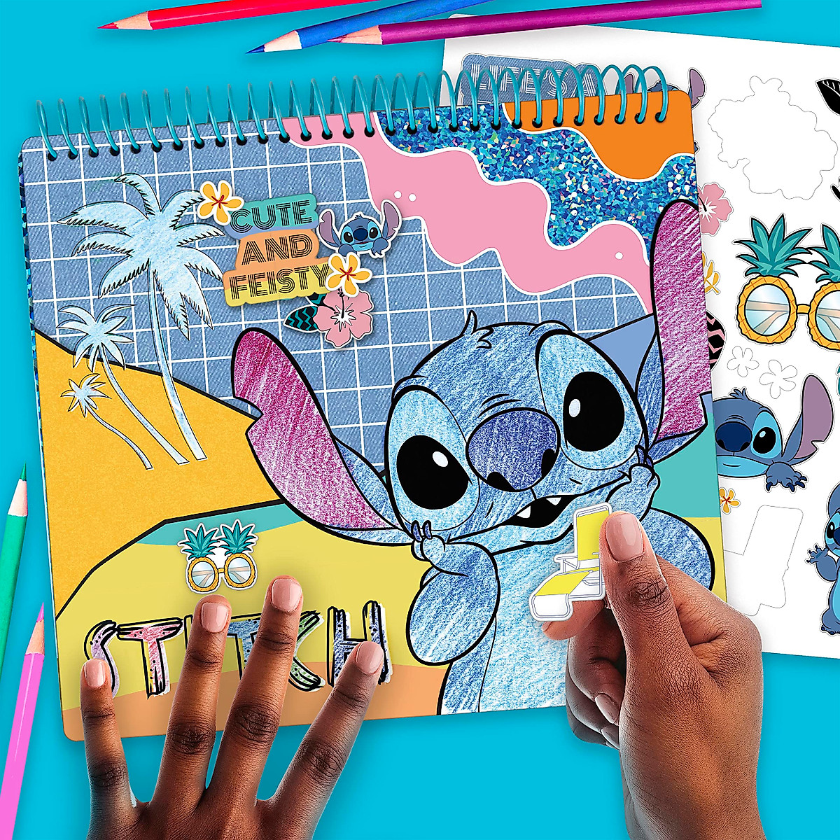 Fashion Angels Disney Stitch Color & Collage Design Set - 15 Colorable Lilo and Stitch Posters - Add Your Own Designs with 7 Included Sticker Sheets - Ages 8 and Up