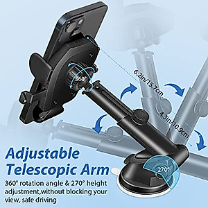 Sancore Dashboard Phone Mount for Car - Adjustable Arm Car Phone Holder Air Vent, Windshield 3 in 1 Cell Phone Mount Compatible with iPhone 14 13 12 Pro Max, Galaxy S20 S21 S22 Ultra