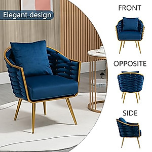 Mystiqueserenity Velvet Armchair, Modern Single Person Casual and Comfortable Accent Chair, with Tufted Backrest, Metal Frame, Soft Cushion, for Home, Living Room, Office, Bedroom (Blue)
