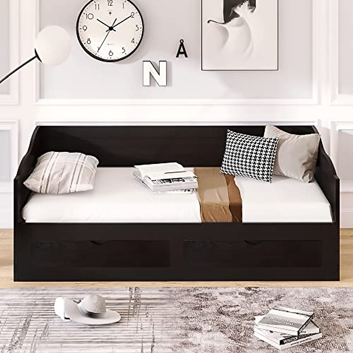 Bellemave Daybed with Drawers Twin Size Wood Daybed with Storage Extendable Twin to King Extending Daybed for Kids Teens Adults, No Box Spring Required, Espresso
