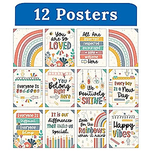 Carson Dellosa We Belong 12 Boho Rainbow Classroom Poster Set, Boho Neutral Motivational Mini Posters for Classroom, Wall Décor, Daycare, and Boho Neutral Classroom Décor