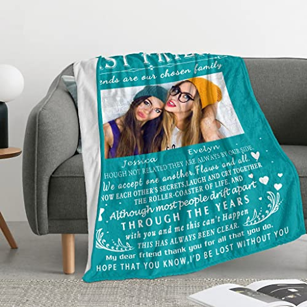Lcyawer Custom Funny Best Friend Blanket with Photos, Personalized Bestie Blanket Gifts for Women, Birthday Gifts for Female Friends, Unique Long Distance Friendship Presents