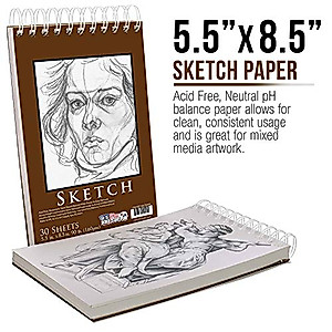 U.S. Art Supply 5.5" x 8.5" Top Spiral Bound Sketch Book Pad, Pack of 2, 30 Sheets Each, 90lb (160gsm) - Acid-Free Heavyweight Paper, Artist Sketching Drawing Pad - Pencils, Charcoal - Adults, Student
