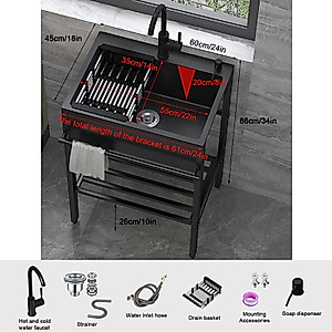 Commercial Stainless Steel Kitchen Sink, Outdoor Sink, 1 Compartment Free Standing Utility Sink Heavy Duty Floor Mounted Wash Station with Faucet and Storage Shelves for Indoor Outdoor ( Size : 60*45*