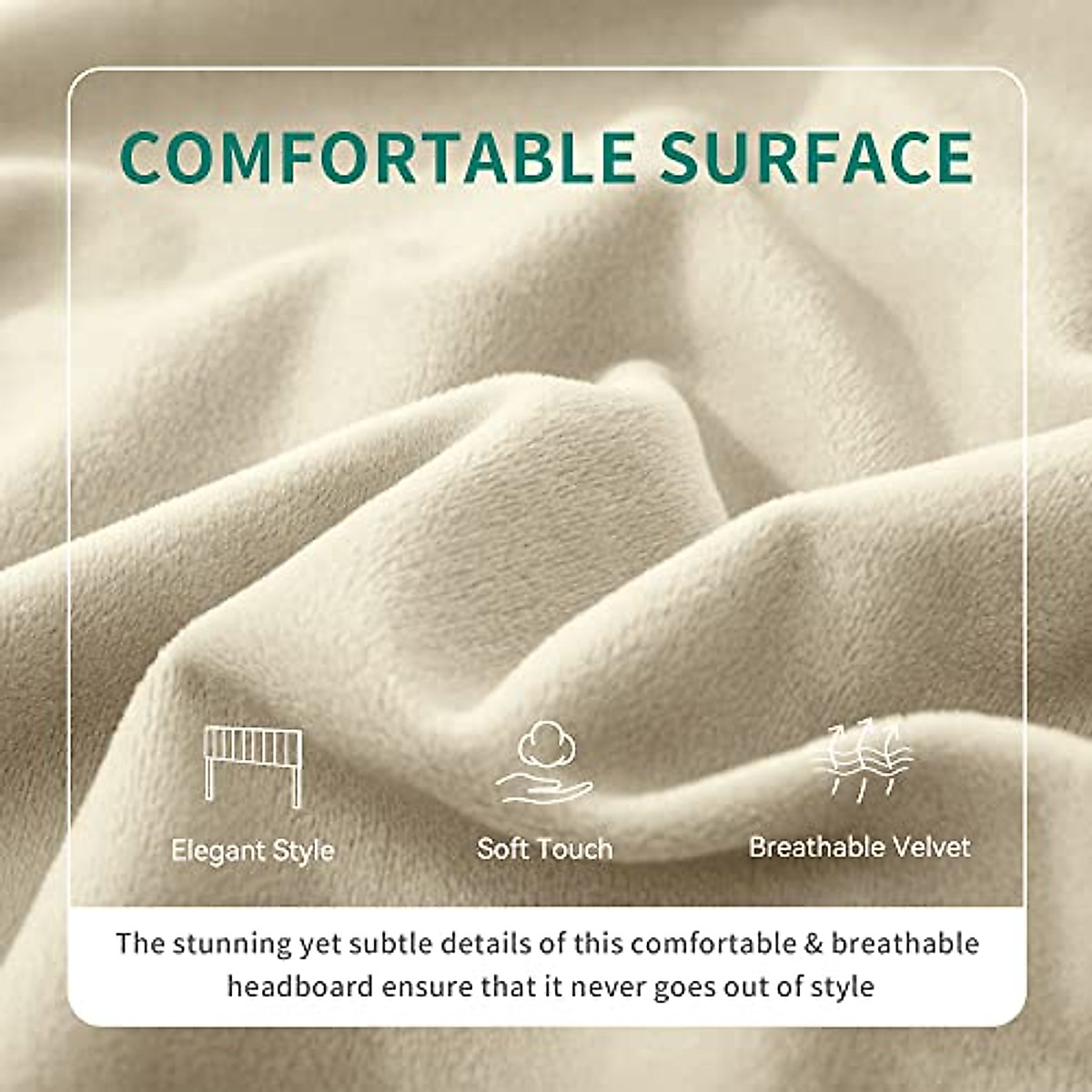 YITAHOME Queen Size Bed Frame, Velvet Bed Frame with Upholstered Headboard, Strong Metal Slats Support Platform Bed, No Box Spring Needed, Gold & Beige