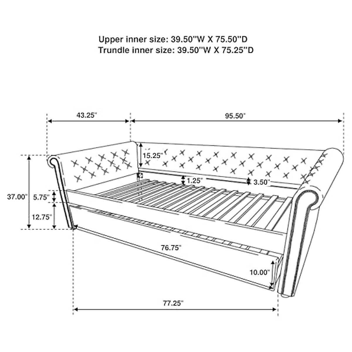 Coaster Home Furnishings Kepner Modern Classic Fabric Upholstered Twin Size Chesterfield Button Tufted Daybed with Trundle Bed for Guestroom 37-inch Headboard Bedroom Lounger Grey 300549