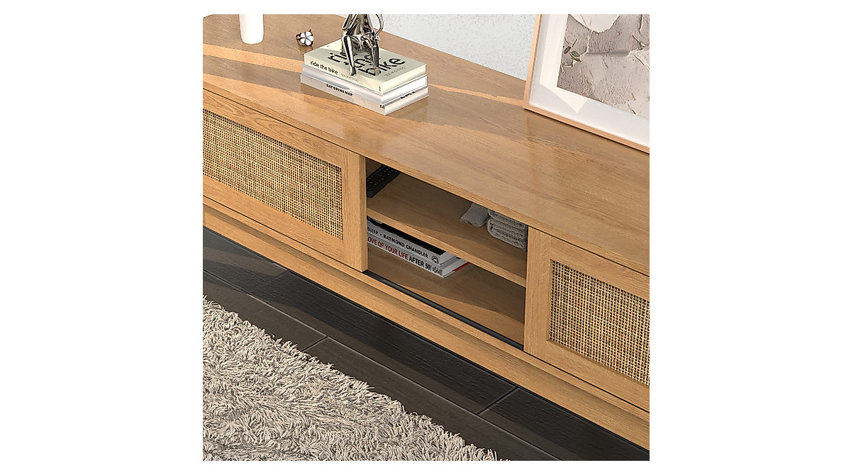 Xilingol TV Stand for up to 65 Inches - Modern Rattan Media Console