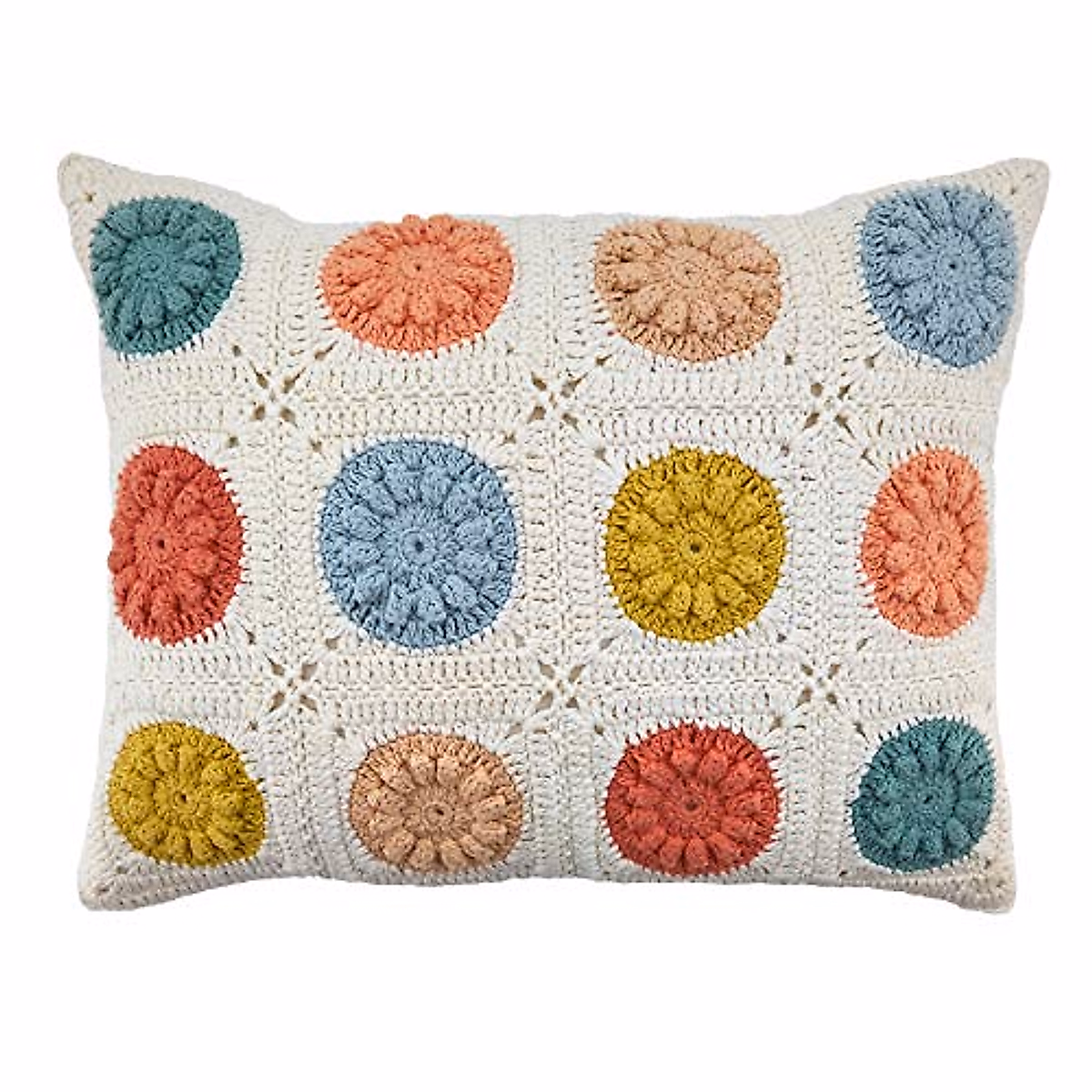SARO LIFESTYLE Crochetage Collection Poly Filled Crochet Throw Pillow, 12" x 16", Multi
