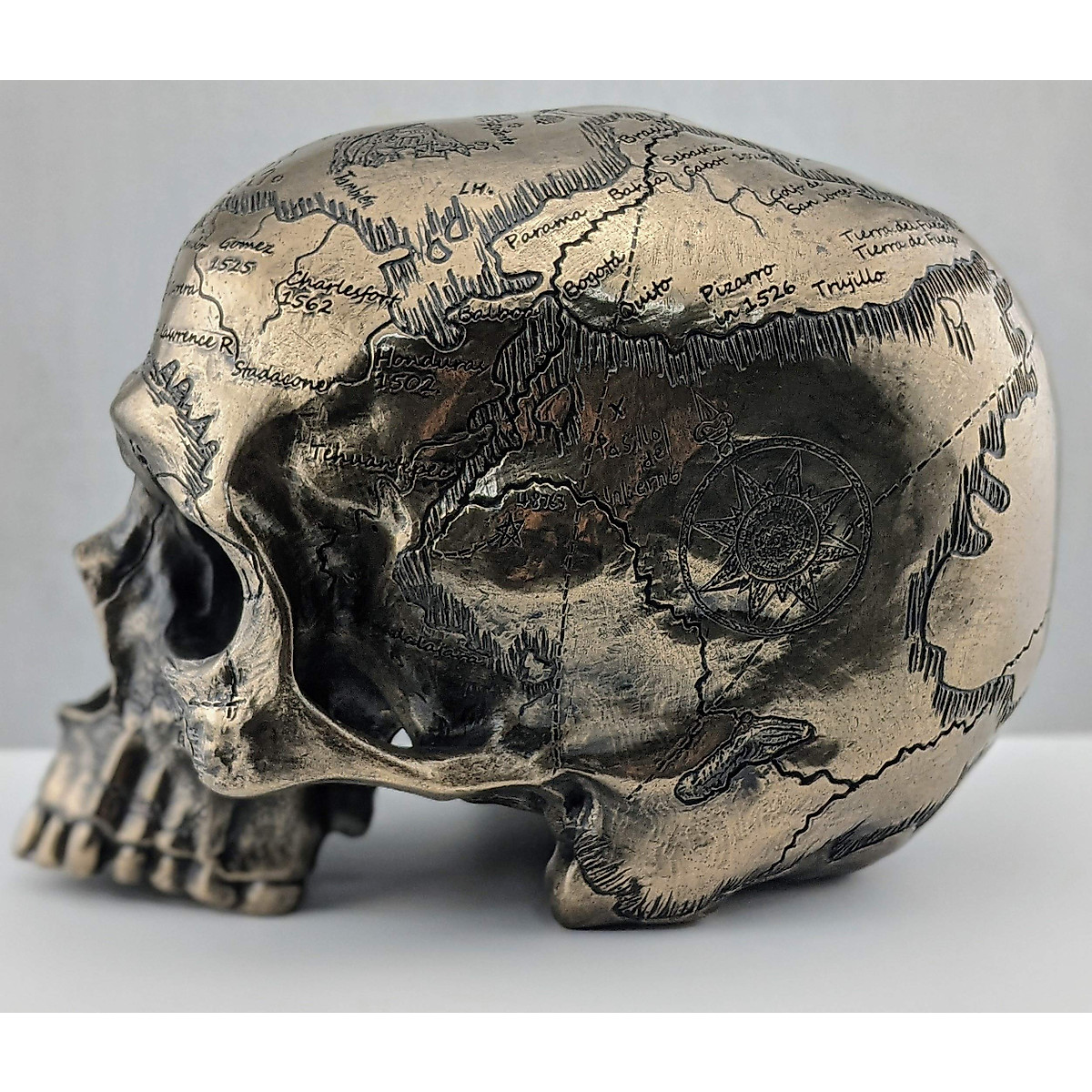 Veronese Design 5 3/8 Inch Craniumography Old Treasure Map Skull Sculpture Cold Cast Resin Bronze Finish Statue