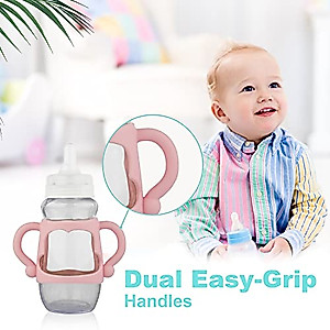 3pcs Baby Bottle Handles for Dr Brown Narrow Baby Bottles, Soft Silicone Baby Bottle Holder with Easy Grip Handles Bottle Holder for Baby Self Feeding (Pink, Green, Blue)