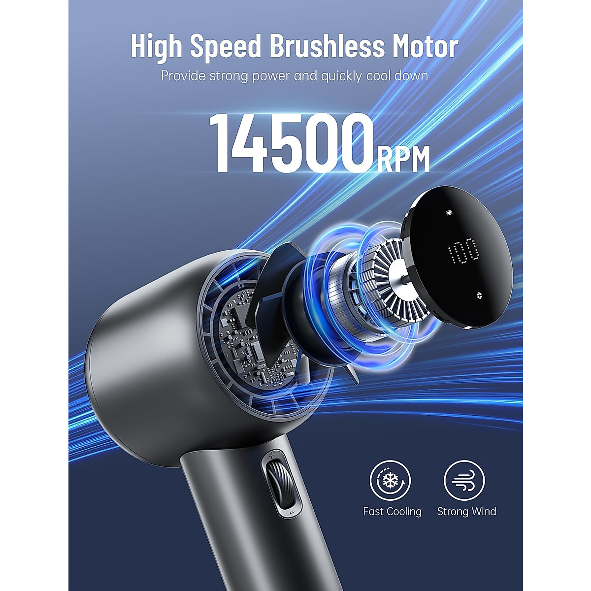 CuzyFeelin Portable Fan - High Speeds 14500RPM Mini Turbo Handheld Fans with Digital - [16H Cooling] USB Rechargeable Battery Powered Personal Fan, Gifts for Men/Women, Travel/Camping Essentials