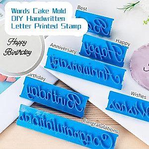 6Pcs Cake Words Stamp, Happy Birthday Best Wishes Congratuation Anniversary Handwritten Letter Cutter Set for DIY Cake Cookies Pastry, Printed Stamp Mould Bakery Supplies for Cake