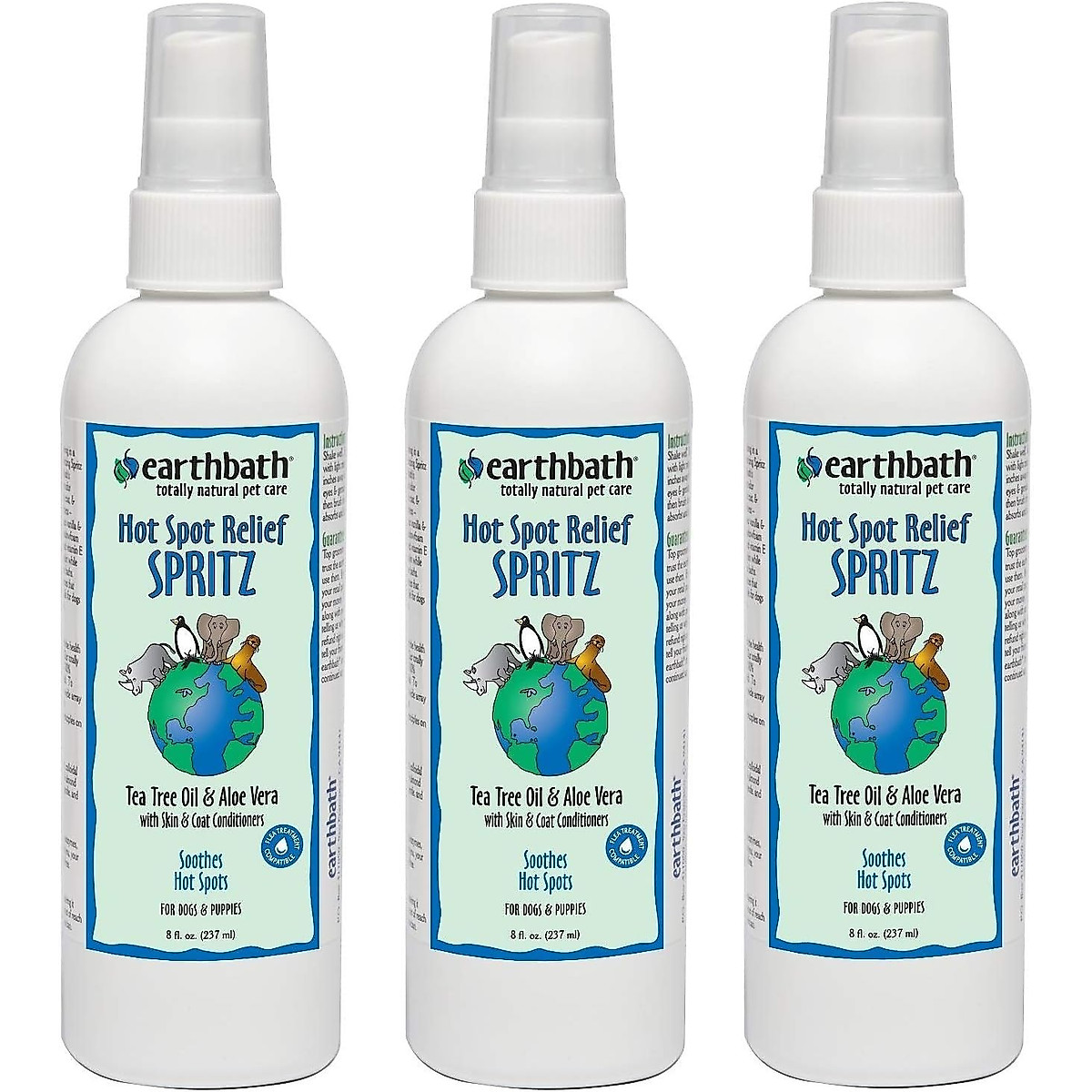 earthbath, Hot Spot Relief Spray - Tea Tree Oil Hot Spot Treatment for Dogs, Best Dog Shampoo for Itching & Skin Conditions, Made in USA, Cruelty Free Itch Relief for Dogs - 8 Oz (3 Pack)